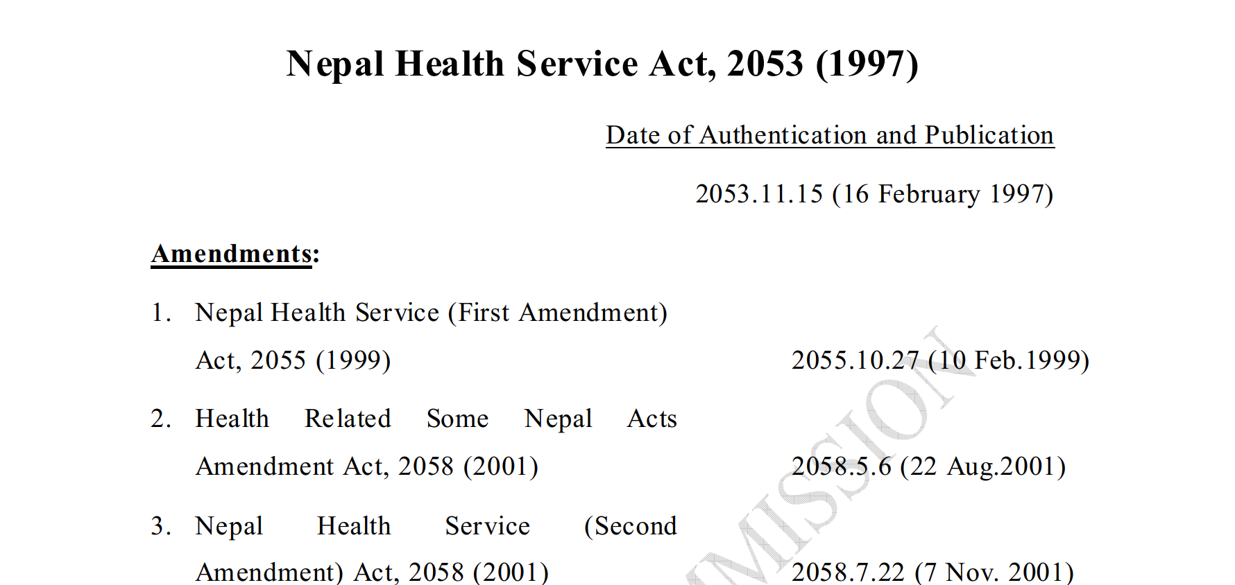 Nepal Health Service Act, 2053 (1997) || नेपाल स्वास्थ्य सेवा ऐन, २०५३ ...